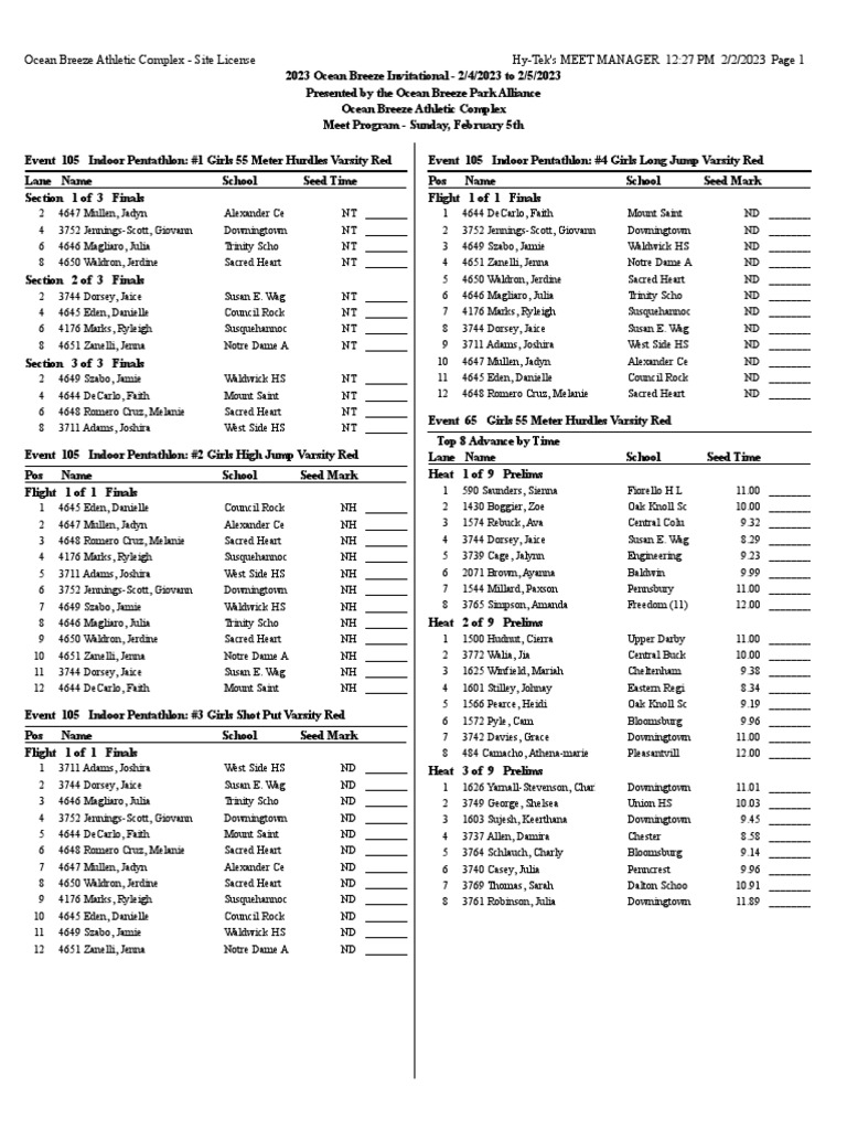 Ocean Breeze Invitational Girls Heat Sheets | PDF | Sport Of Athletics ...