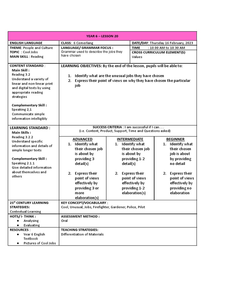 LP - Year 6 Primary | PDF | Teachers | Information