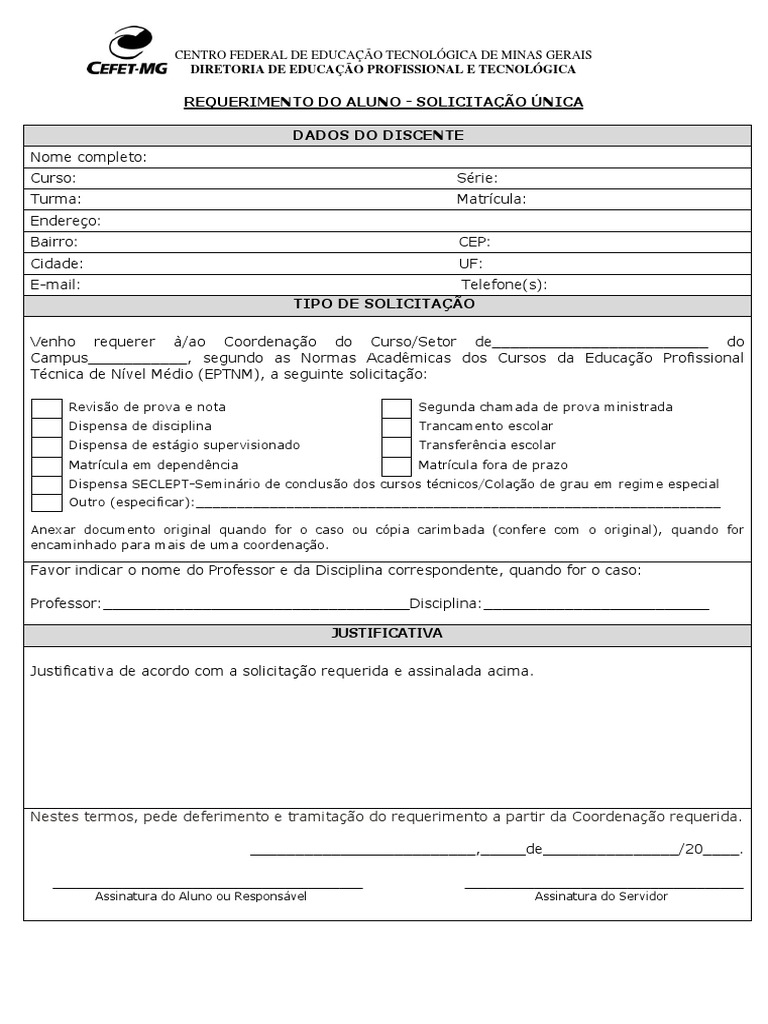 Formulario Requerimento Aluno 20181 | PDF | Carreira e Crescimento