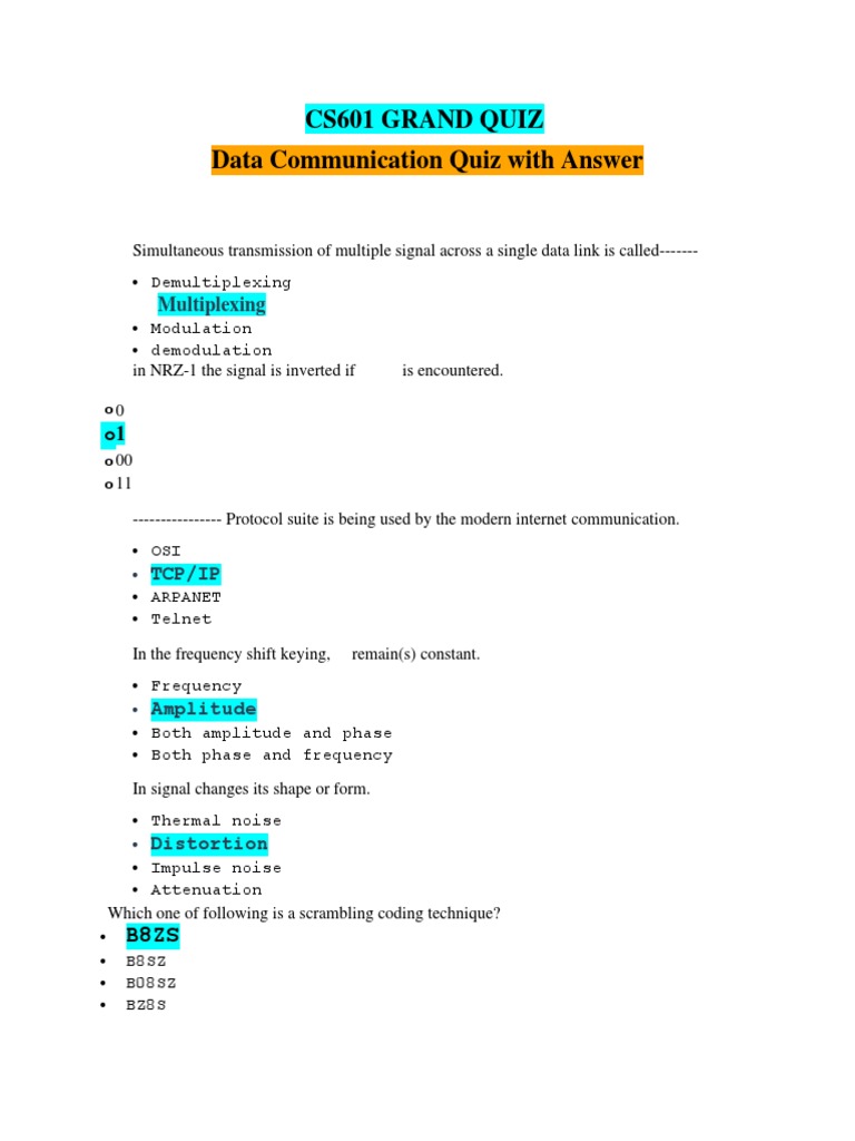 CS601 Grand Quiz | PDF | Modulation | Computer Network
