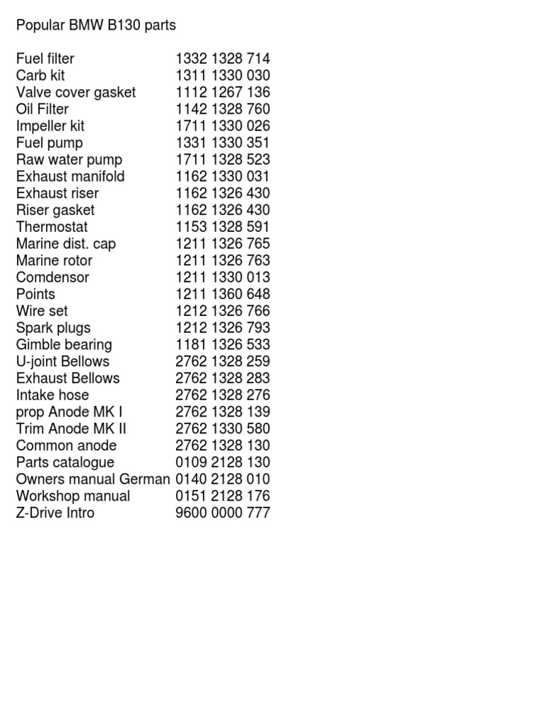 BMW B130 Marine Engine Parts List | PDF | Technology & Engineering
