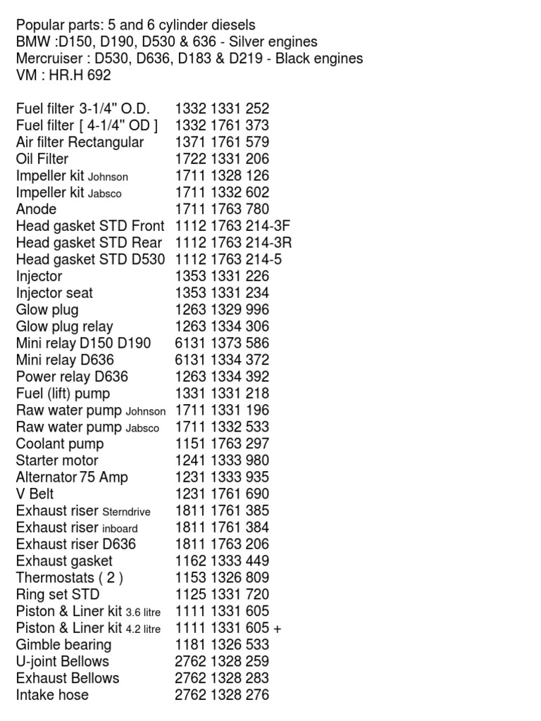 BMW D150, D190, D530 & 636 - Silver Engines Parts List | PDF