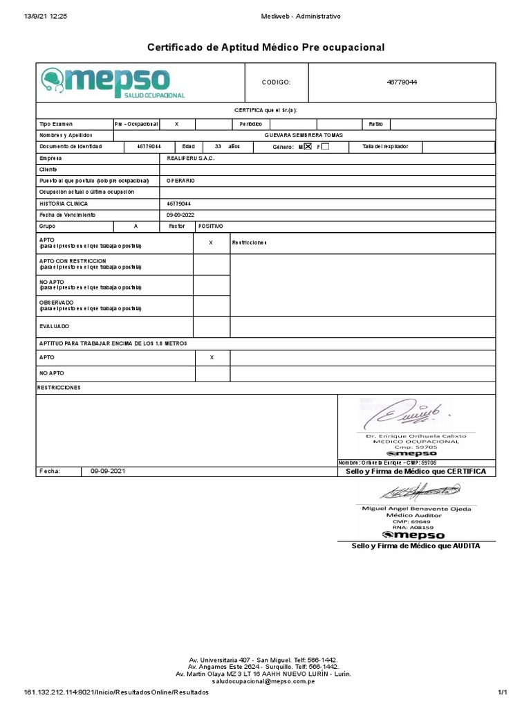 Modelo de Aptitud Médica | PDF