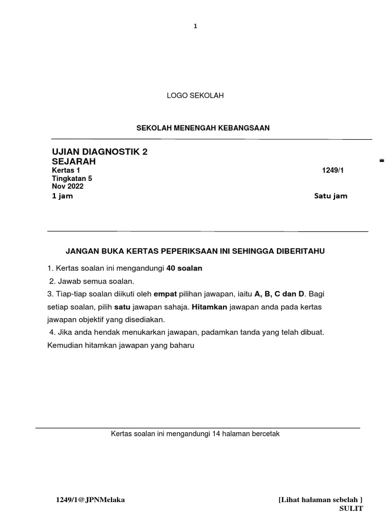 Kertas Trial Sej k1 Melaka 2022 | PDF