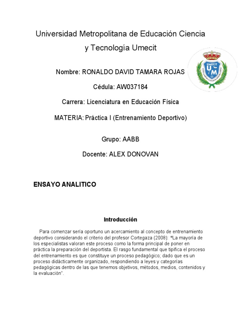 Practica I Entrenamiento Deportivo 1 | PDF | Enseñando