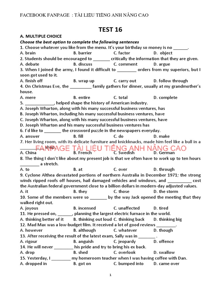 Advanced Grammar-Vocabulary Practice Tests 16-25 | PDF | Diamond ...