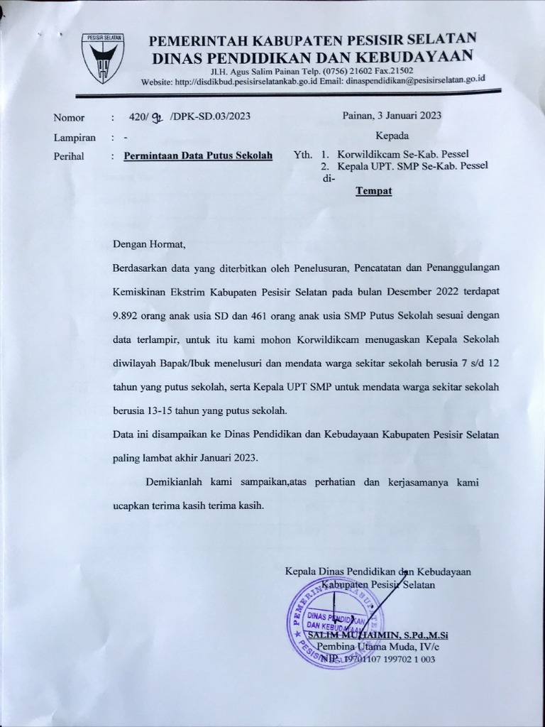 Permintaan Data Putus Sekolah | PDF
