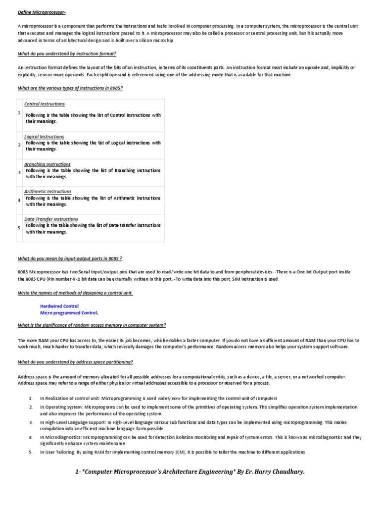 Microprocessor Architecture Qanda 2018 It Exams Quick Understanding Download Free Pdf 