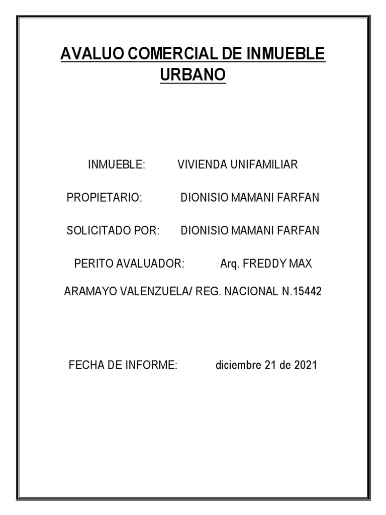 Avaluo Comercial de Inmueble Urbano | PDF | Hormigón | Albañilería