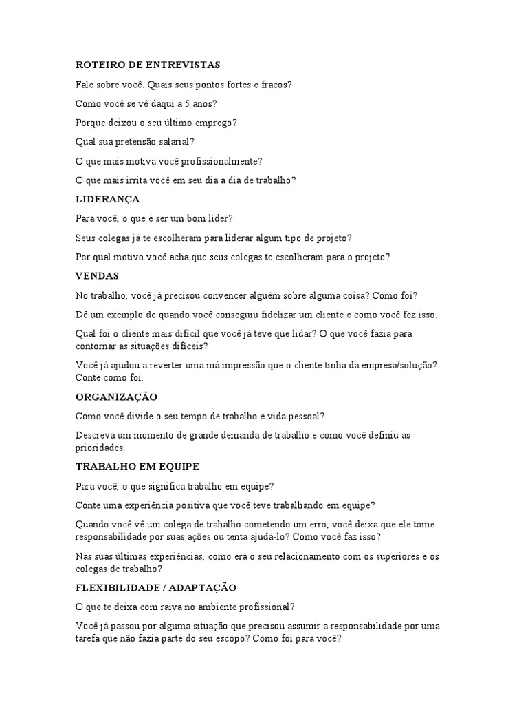 Roteiro de Entrevistas | PDF | Liderança
