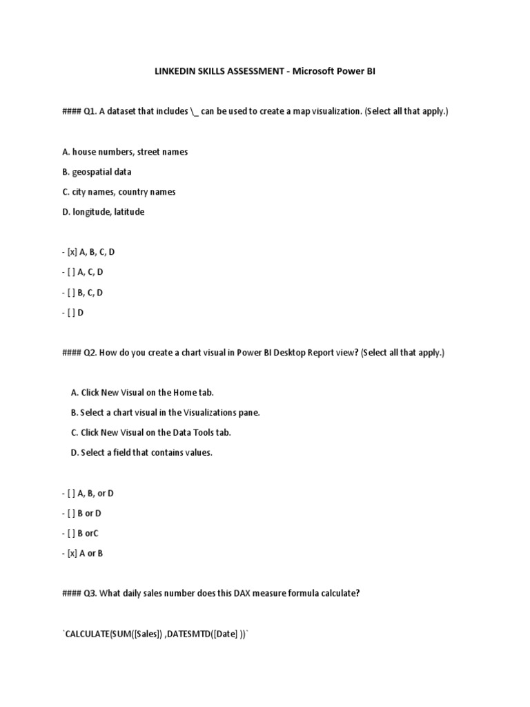LINKEDIN SKILLS ASSESSMENT-Power Bi - Github | PDF | Databases | Microsoft Excel