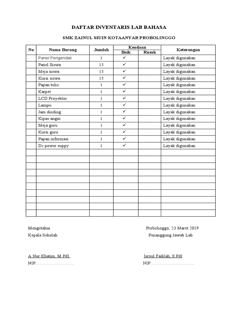 Daftar Inventaris Lab Bahasa | PDF