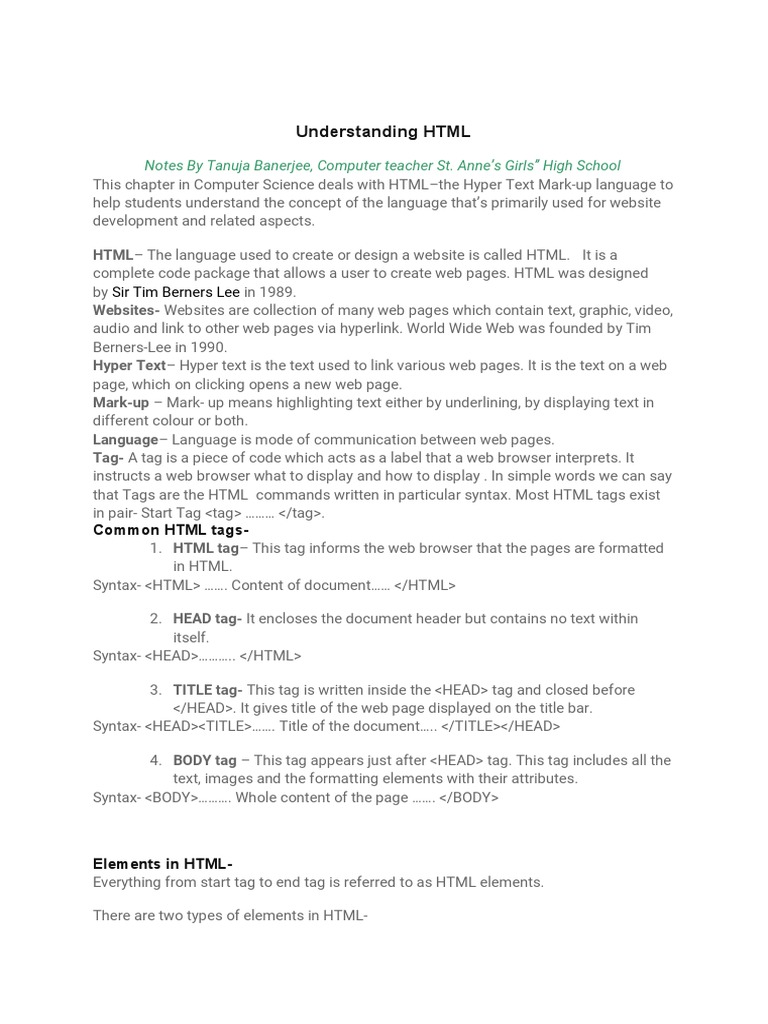 Understanding HTML | PDF | Html Element | Hyperlink