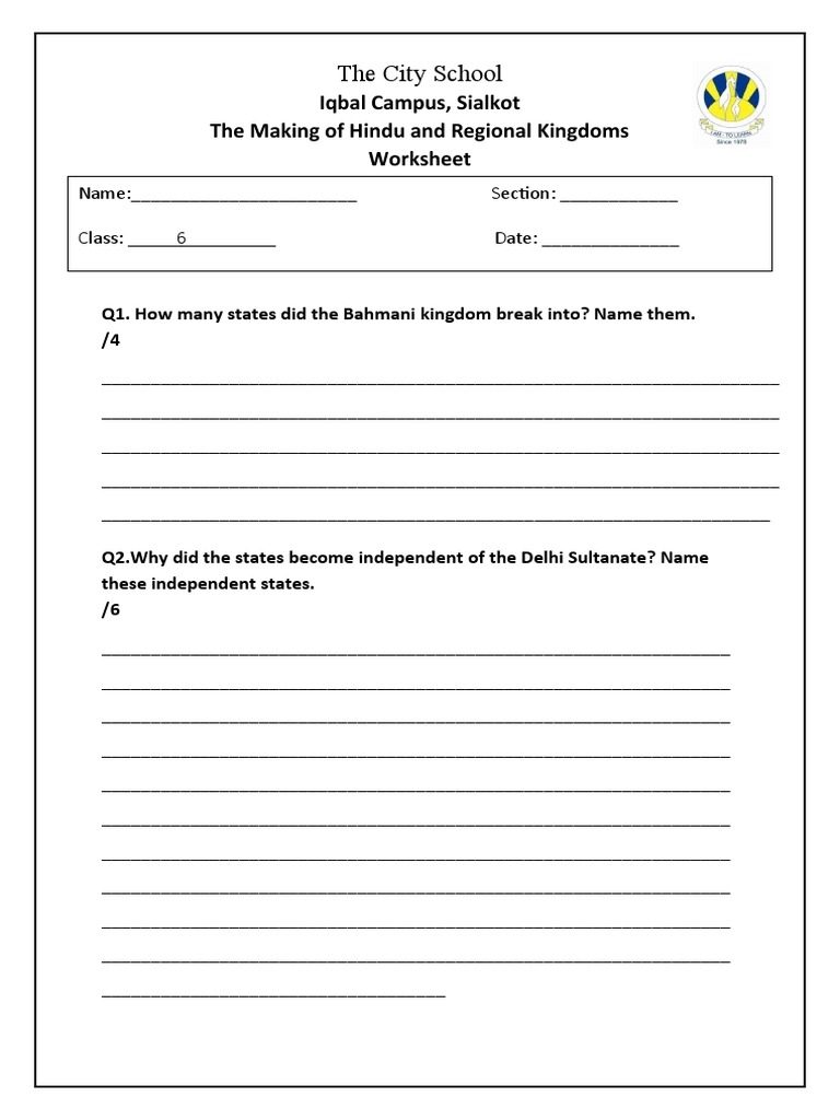 History Worksheet | PDF | Pakistan | Asia