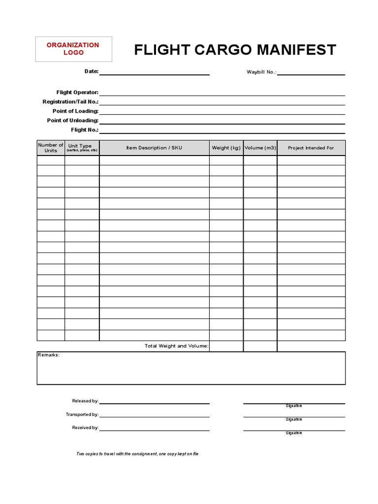 TEMPLATE - Cargo Manifest (Flights) | PDF