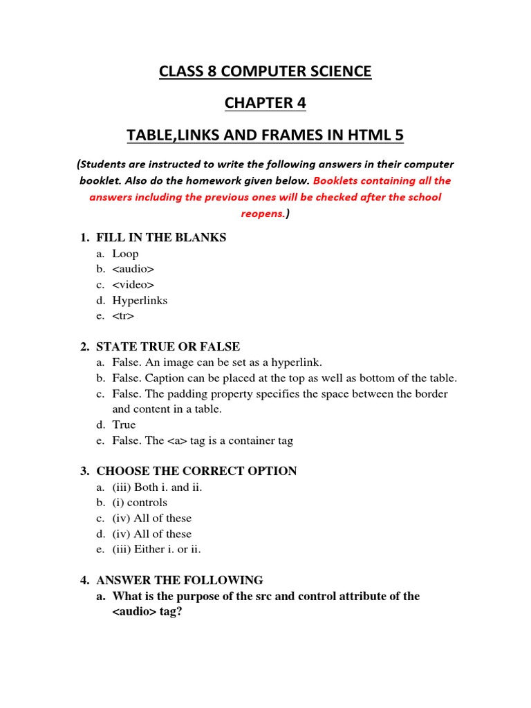 Class 8 Computer Science CHAPTER 4 (Frames, Table and Frames in HTML 5 ... Class 8 Computer Science CHAPTER 4 (Frames, Table and Frames in HTML 5 ...