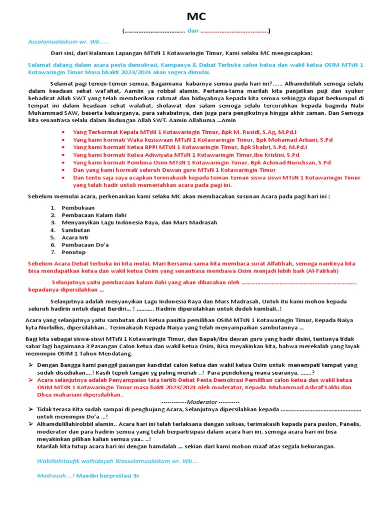 Susunan Acara Pesta Demokrasi Osim | PDF