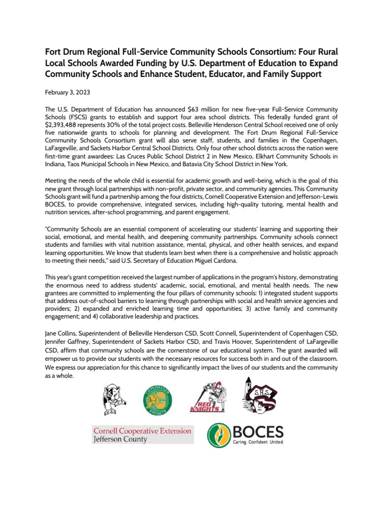 Fort Drum Regional Full-Service Community Schools Consortium: Four ...