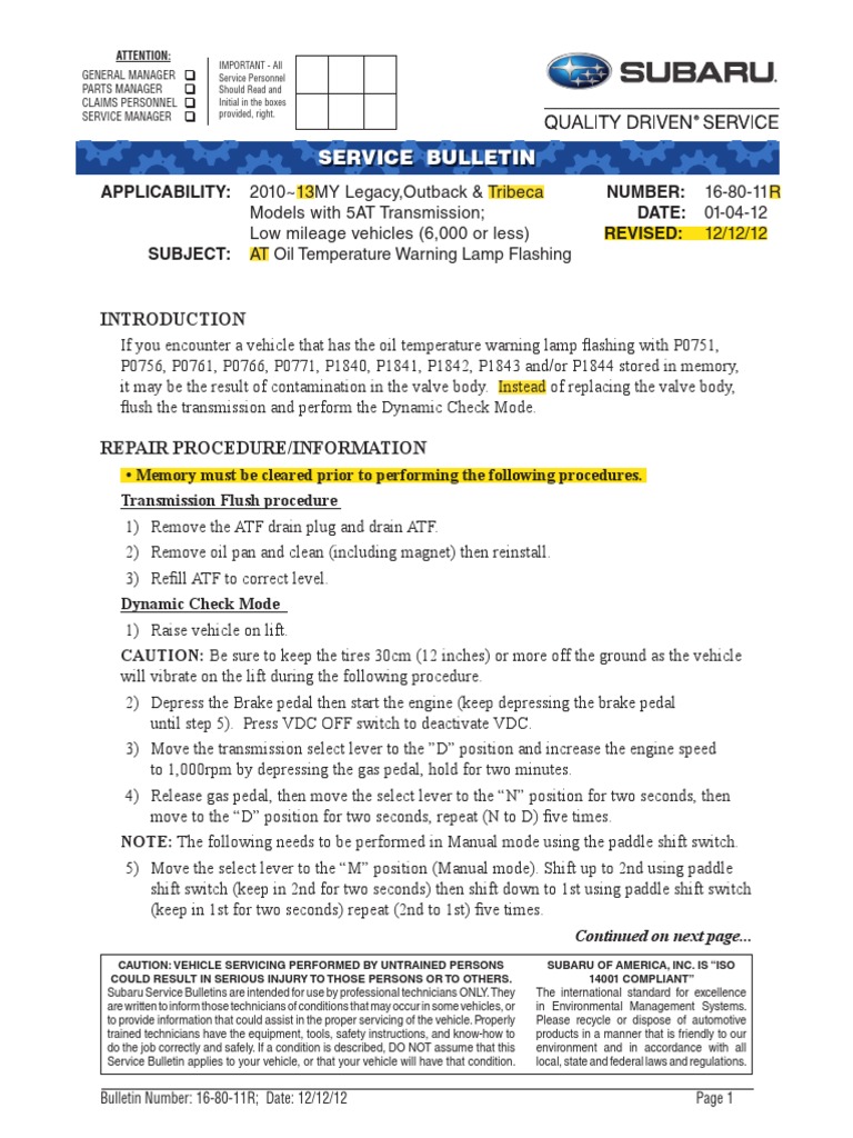 TSB 16-80-11R 5EAT Valve Body Replace | PDF | Automatic Transmission | Vehicle Technology