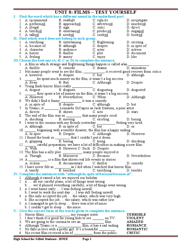 Unit 8- Films- Test Yourself | PDF