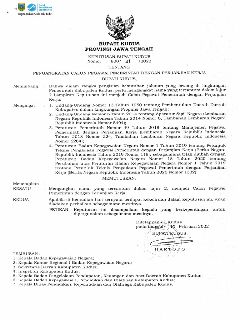 SK 800-31-2022 TTG Pengangkatan Calon Pegawai DG Perjanjian Kerja Sign ...