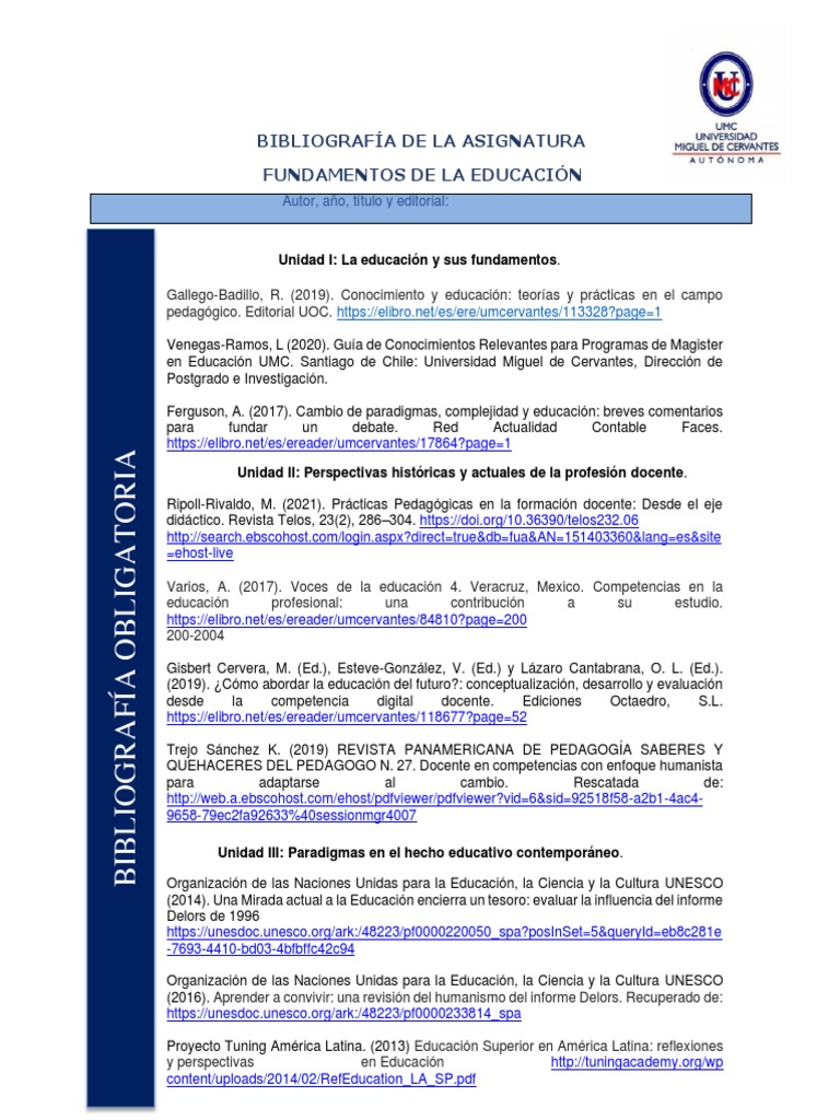 BIBLIOGRAFÍA FUNDAMENTOS DE LA EDUCACIÓN para Agosto 2021 | PDF ...