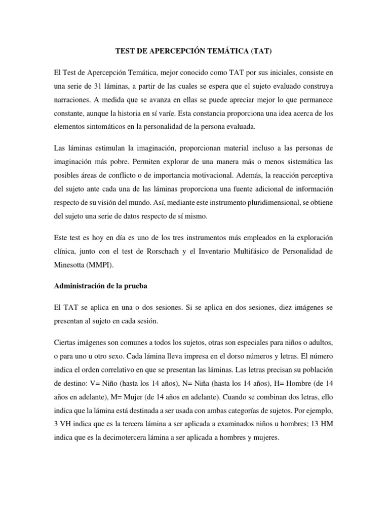 Test de Apercepción Temática (Tat) | PDF | Mujer | Sicología