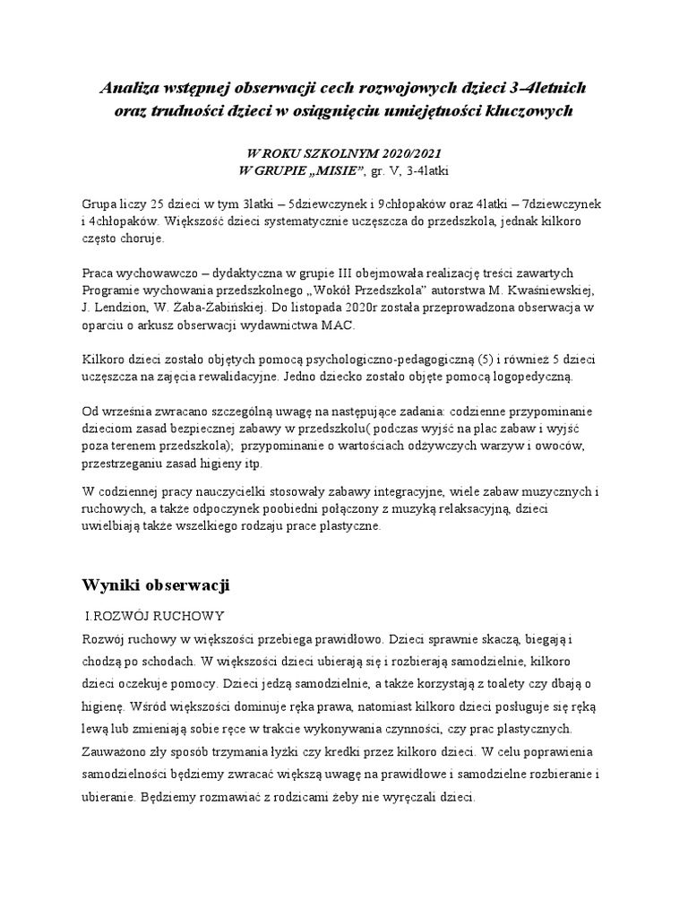 Obserwacja 3latki | PDF