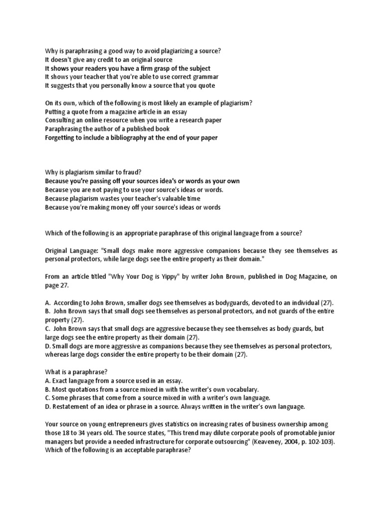 Why Is Paraphrasing A Good Way To Avoid Plagiarizing A Source | PDF ...