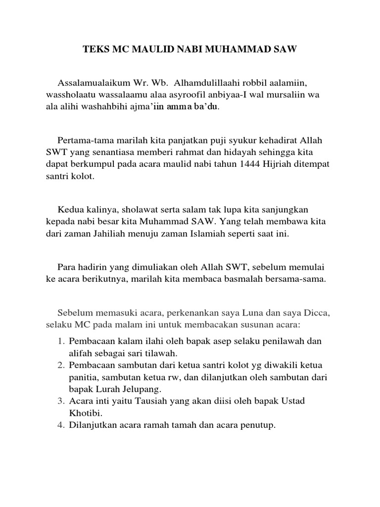 Teks MC Maulid Nabi Muhammad Saw | PDF | Agama & Spiritualitas