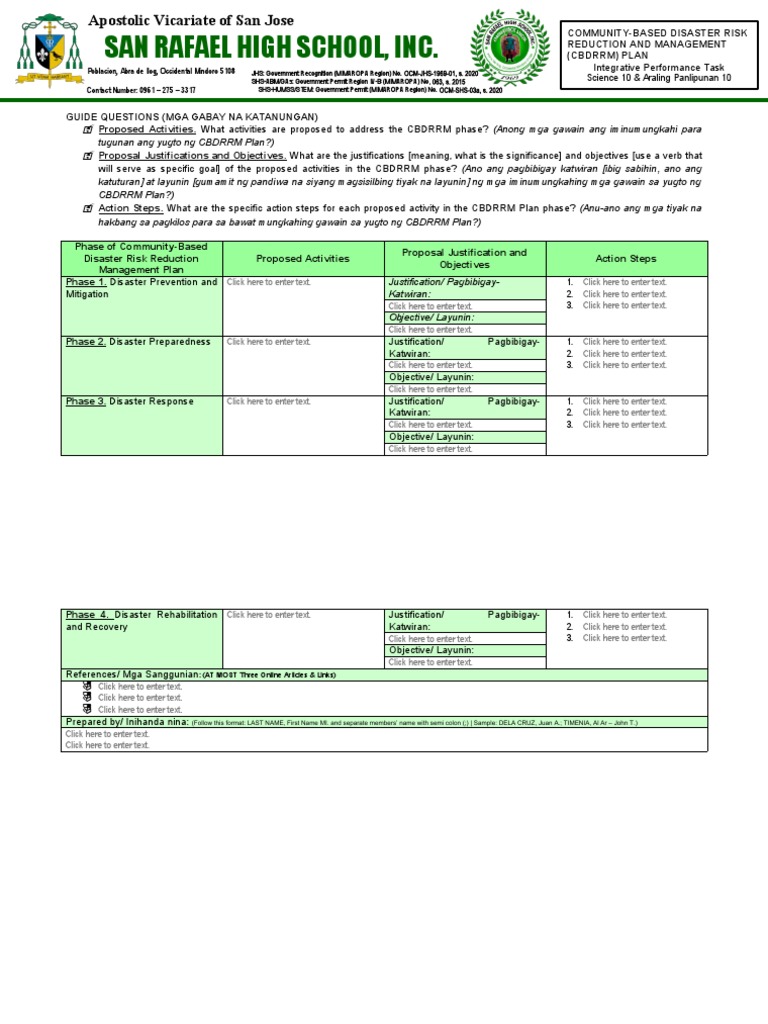 Community-Based Disaster Risk Reduction and Management (CBDRRM) Plan ...