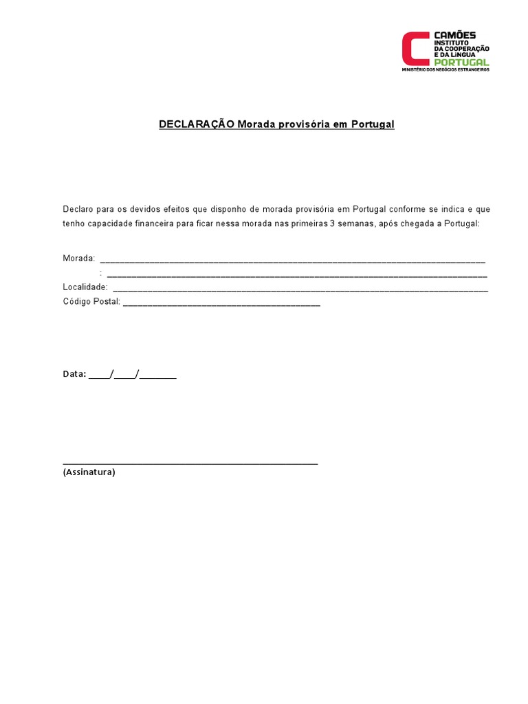 Declaração Morada Provisória em Portugal | PDF
