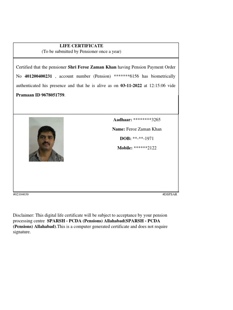 SPARSH Life Certificate Submission | PDF