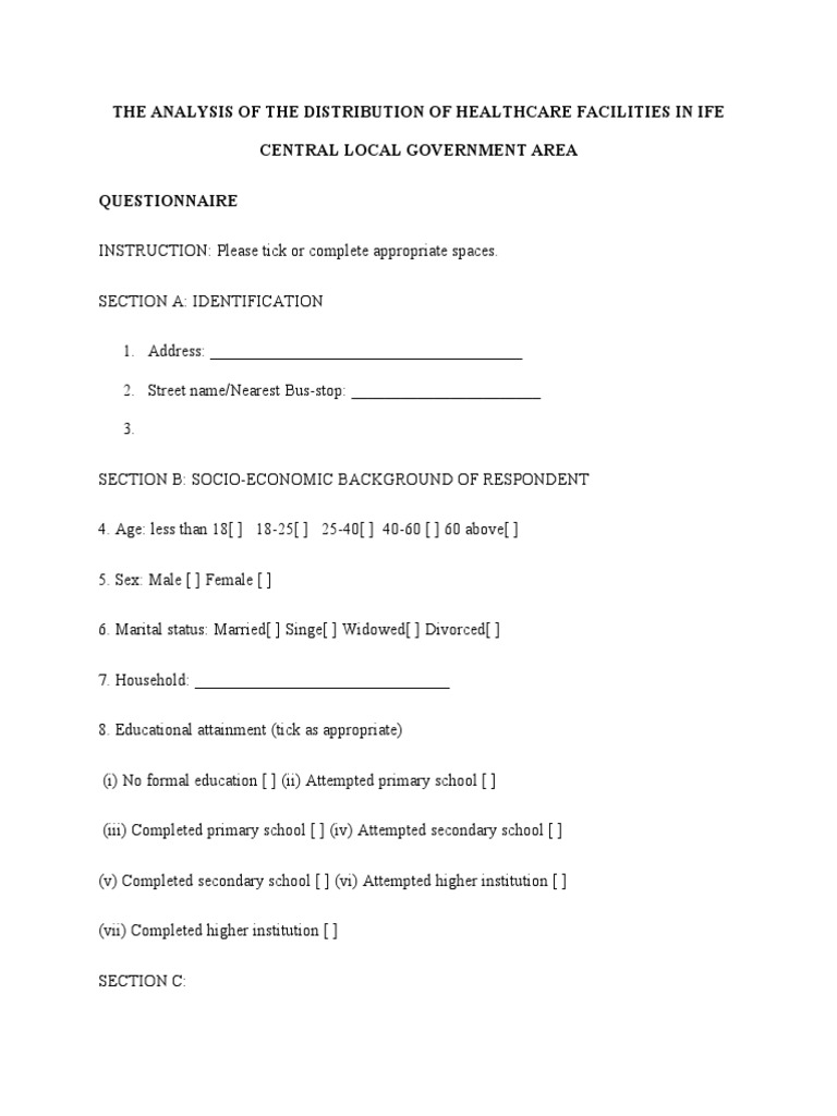Questionnaire | PDF | Health Care | Accessibility
