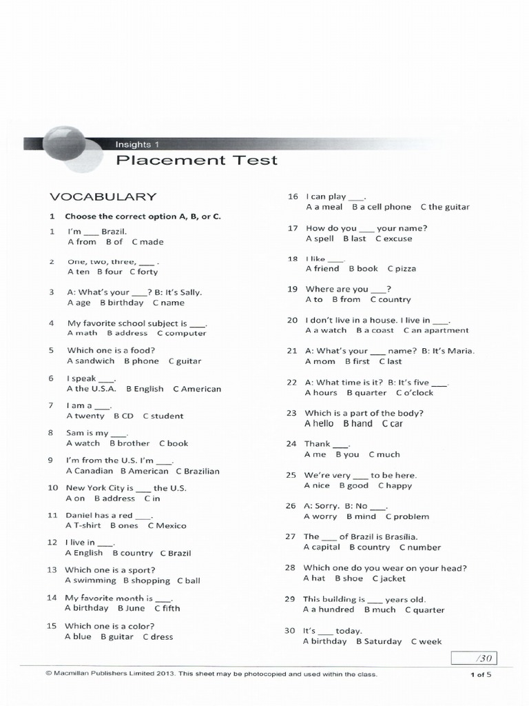 English Placement Test | PDF