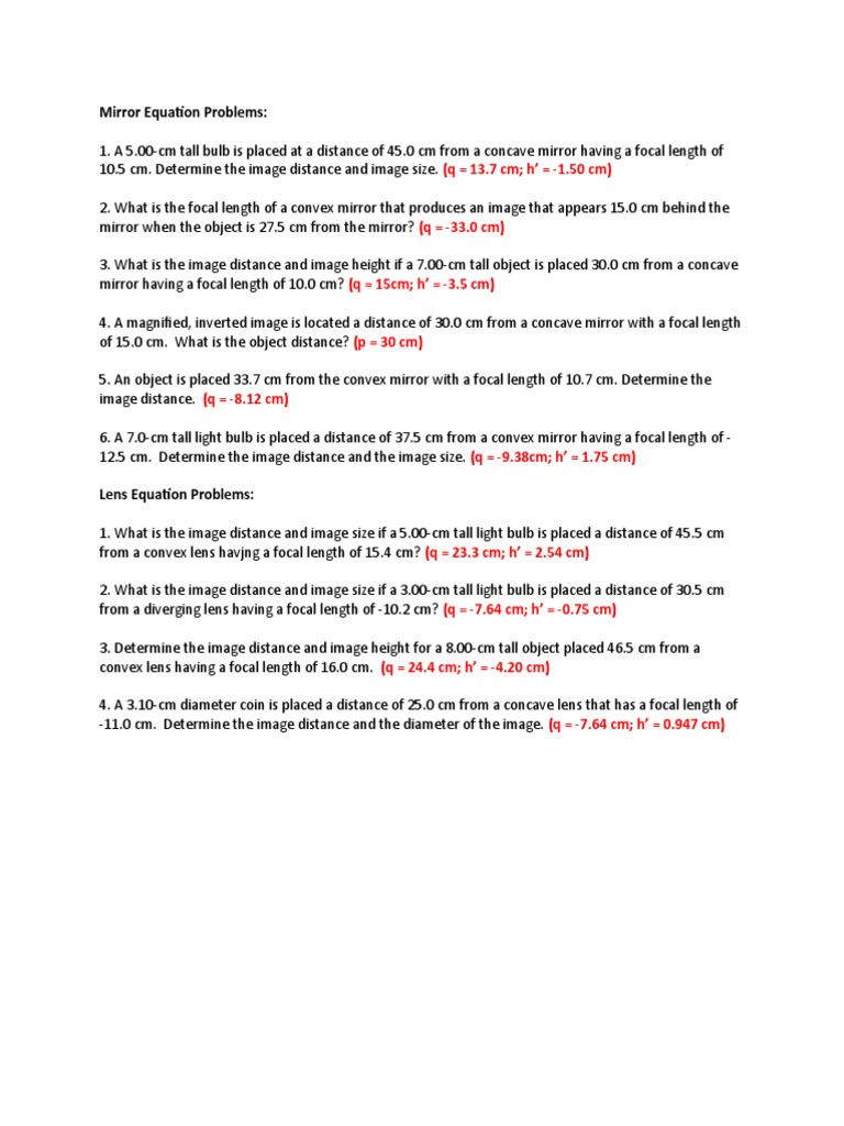 Mirror and Lens Equation Problems | PDF | Art