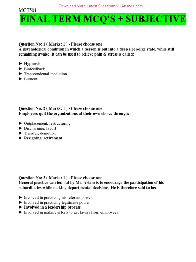 MGT501 Final Term MCQs + Subjective | PDF | Performance Appraisal ... MGT501 Final Term MCQs + Subjective | PDF | Performance Appraisal ...