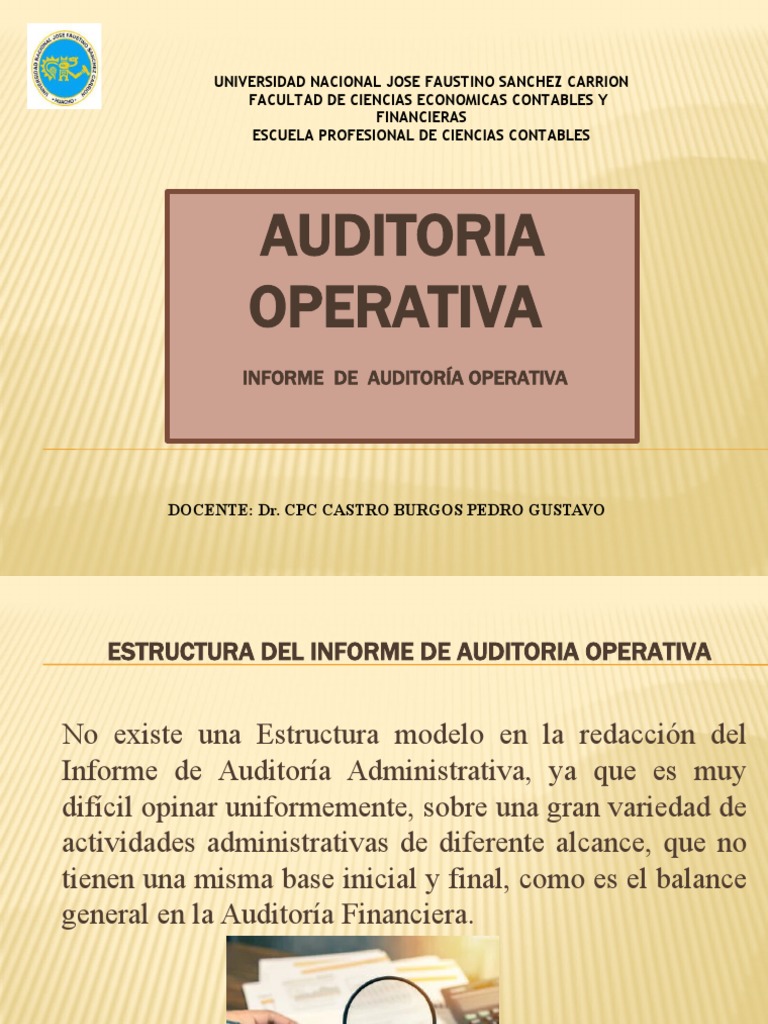 ESTRUCTURA Informe-de-Auditoria-Operativa | PDF | Auditoría | Contralor