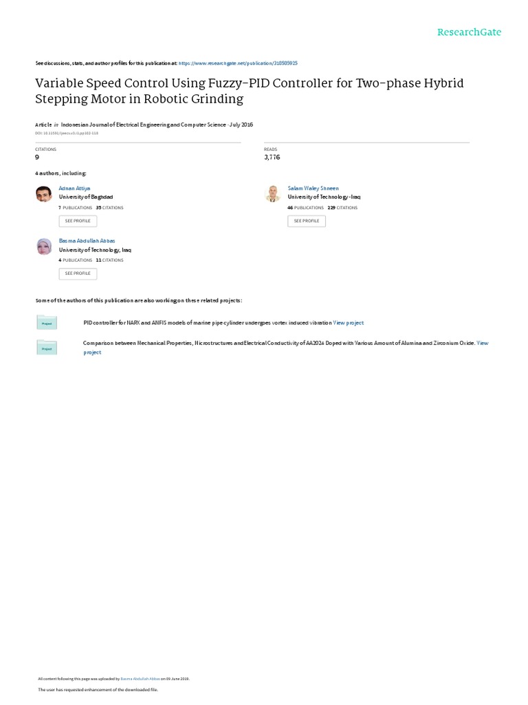Variable Speed Control Using Fuzzy-PID Controller | PDF | Electric Motor | Control Theory
