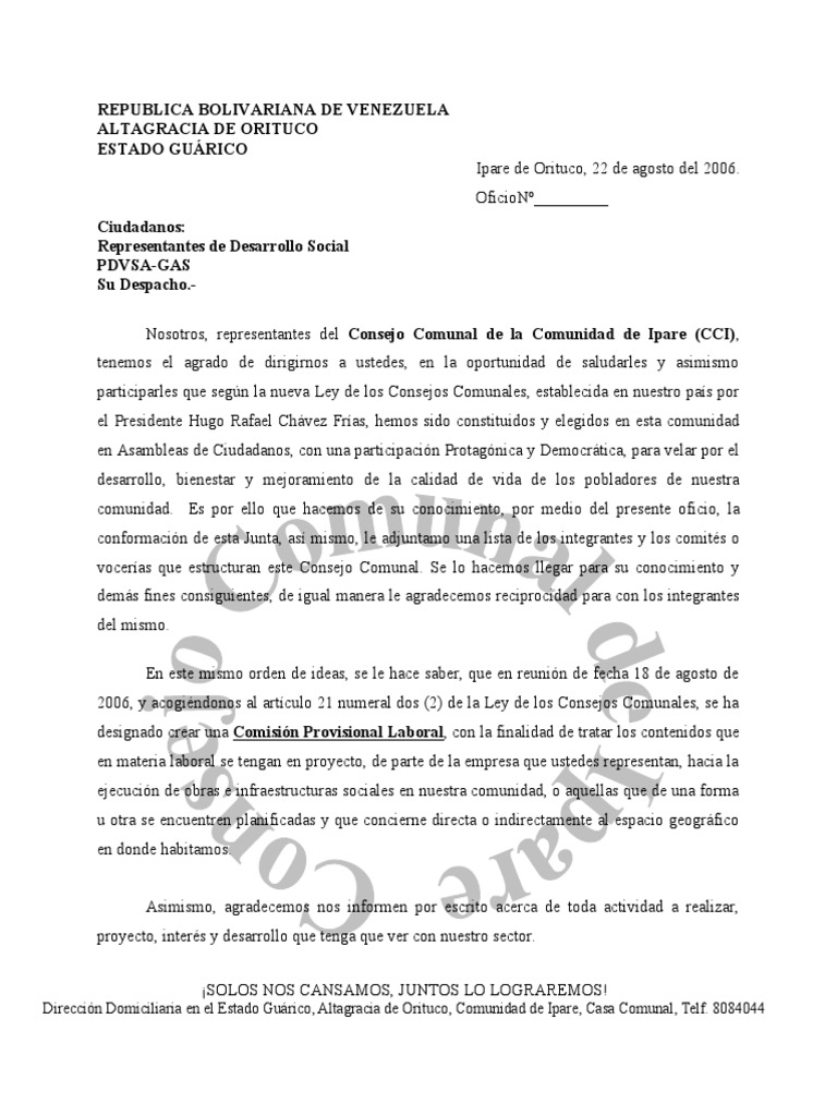 Oficio Pdvsa Consejo Comunal | PDF | Gobierno