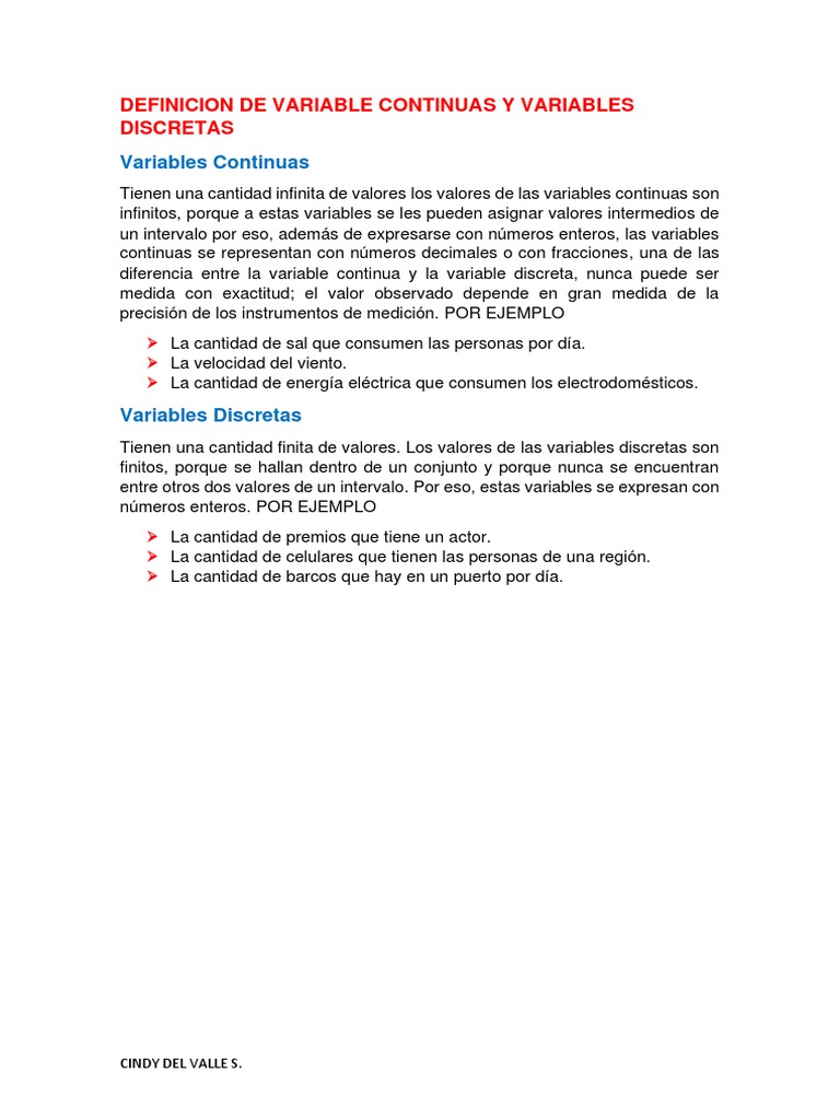 Definicion de Variable Continuas y Variables Discretas | PDF