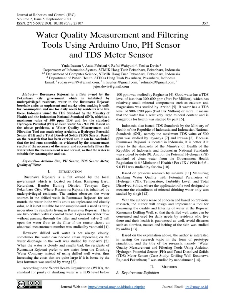 Water Quality Measurement and Filtering Tools Using Arduino Uno, PH ...