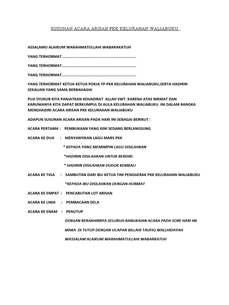 Susunan Acara Arisan PKK | PDF