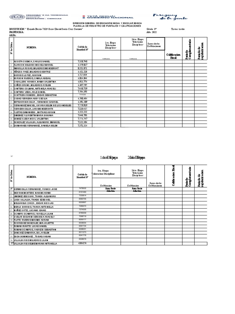 PLANILLA 8° 2022 Tarde Englobe | PDF
