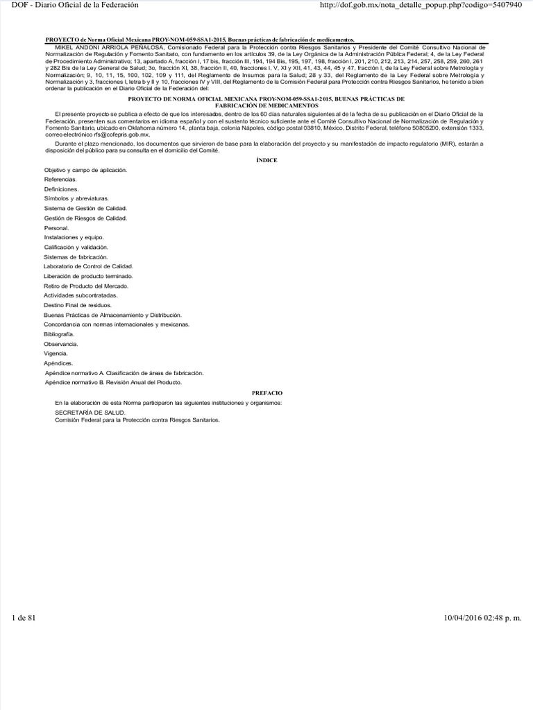 Vdocuments - MX - Proy Nom 059 Ssa1 2015 | PDF | Calidad (comercial) | Medicamentos con receta