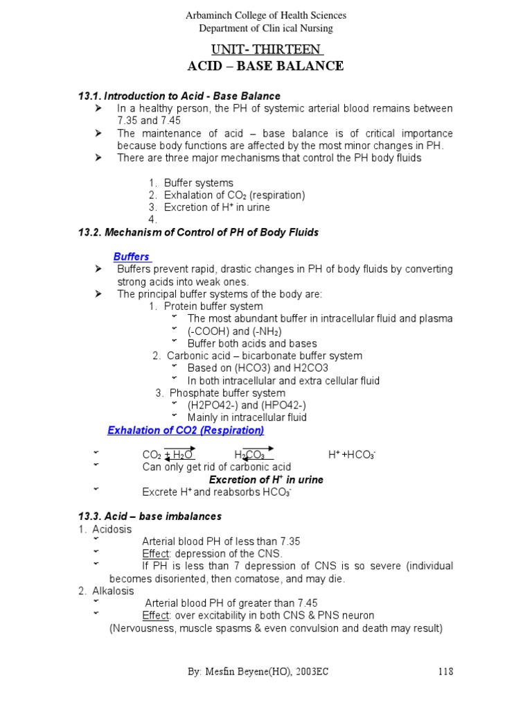 UNIT 13 (Acid Base Balance) | PDF
