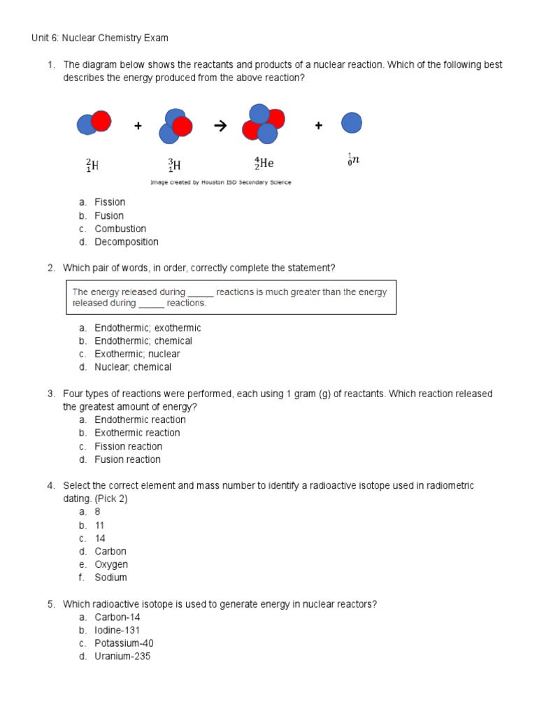 Nuclear Chemistry Exam Overview | PDF | Neutron | Nuclear Reaction