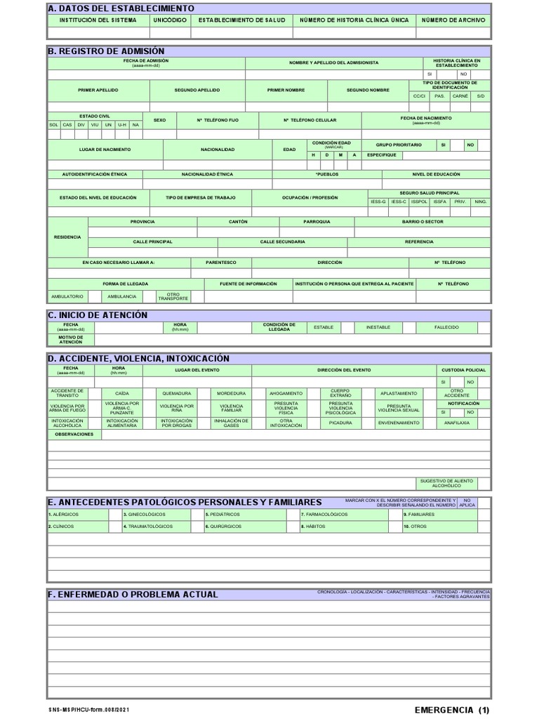 Nuevo Formulario 008 Emergencia 2021 | PDF | Historial médico ...