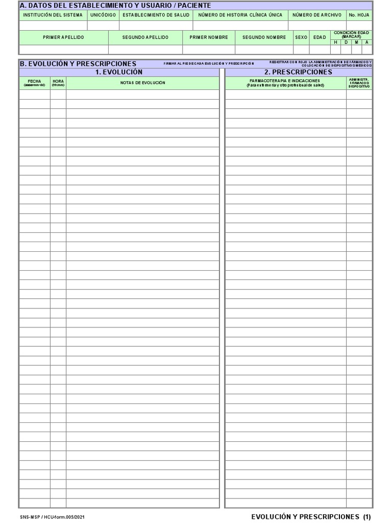 NUEVO FORMULARIO 005 EVOLUCIÓN Y PRESCIPCIONES 2021 | PDF | Historial médico | Servicios públicos