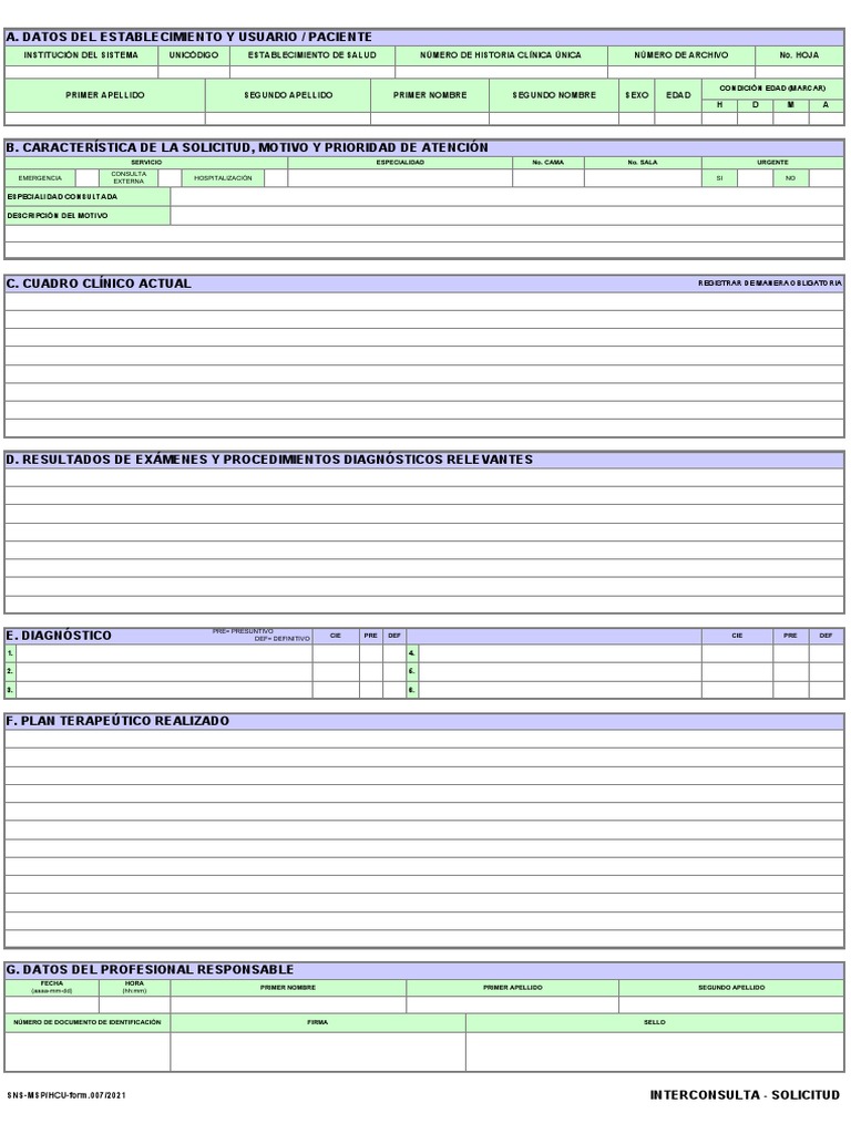 Nuevo Formulario007 Interconsulta 2021 | PDF | Historial médico ...